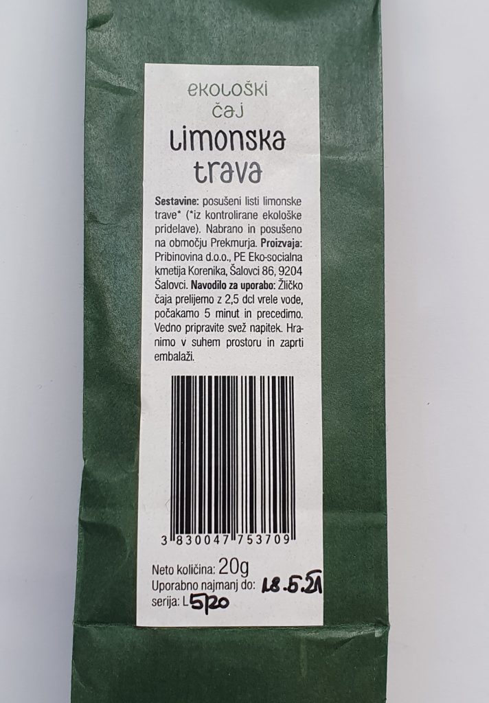 EKO ČAJ LIMONSKA TRAVA 20g - Zelena točka - trgovina s sadjem in ...